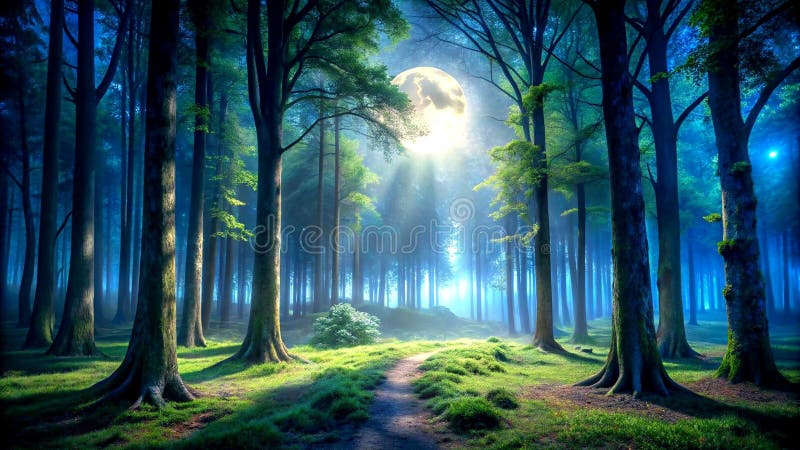 The Serene Embrace of a Moonlit Forest: a Tapestry of Shadows and Light ...