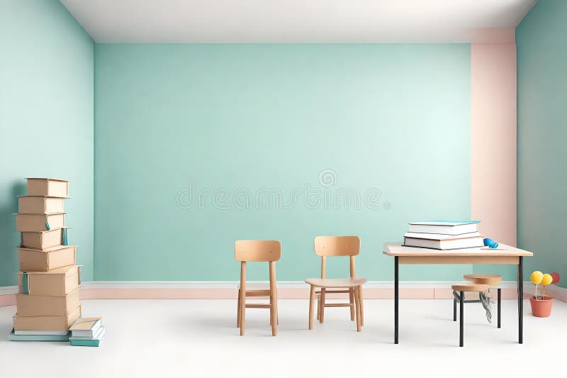 A Serene Empty Classroom with Desks and Chairs, Illuminated by Soft ...