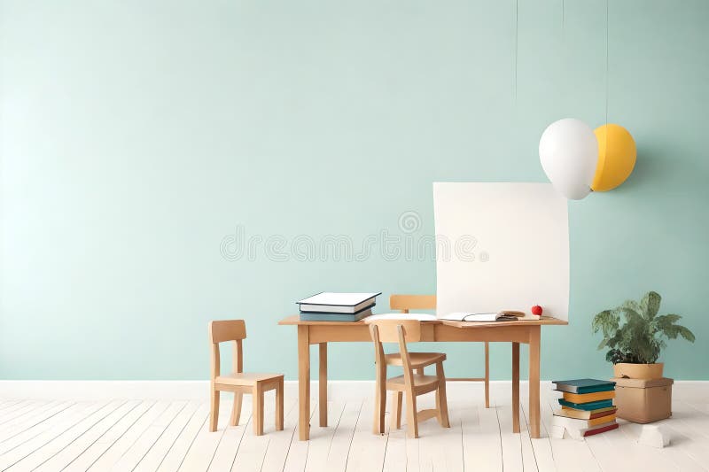 A Serene Empty Classroom with Desks and Chairs Illuminated by Soft ...