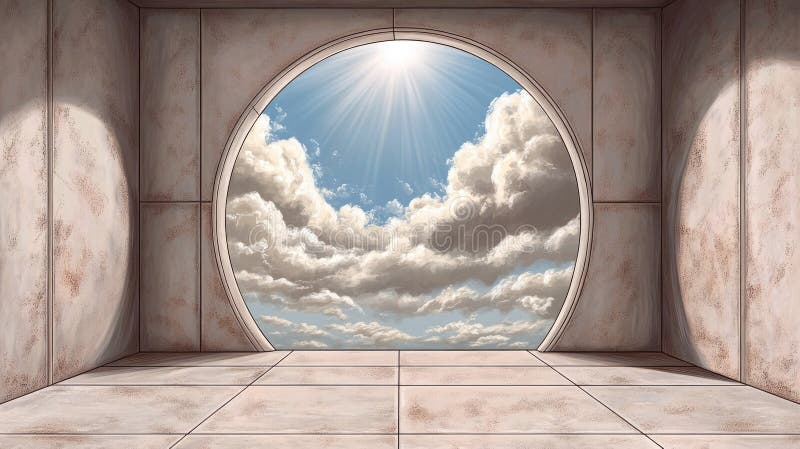 Bright Sunlight Illuminates a Circular Opening with Dramatic Clouds ...