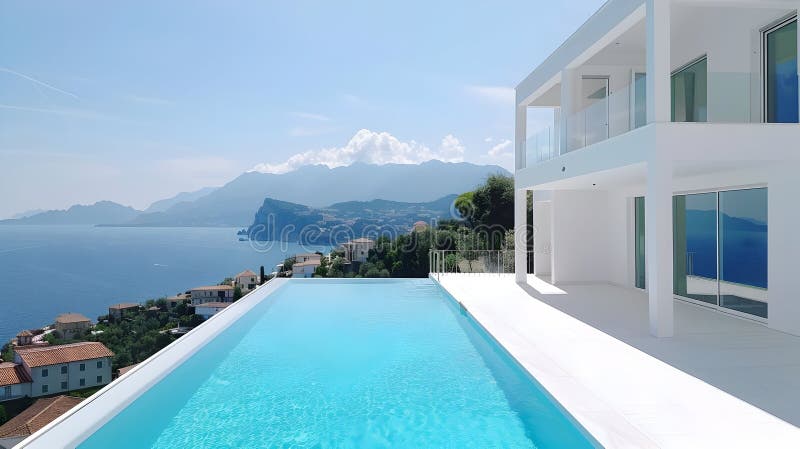 Coastal Villa Infinity Pool Stock Photo - Image of coastline, bright ...