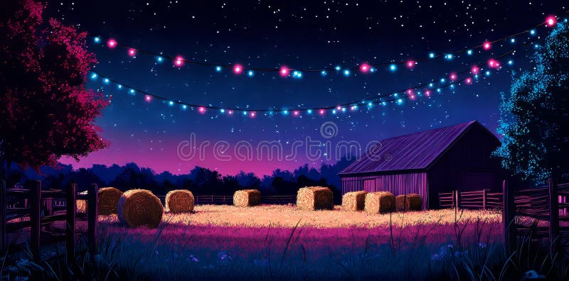 Serene Farm Landscape at Sunset Stock Image - Image of pasture, sunset ...