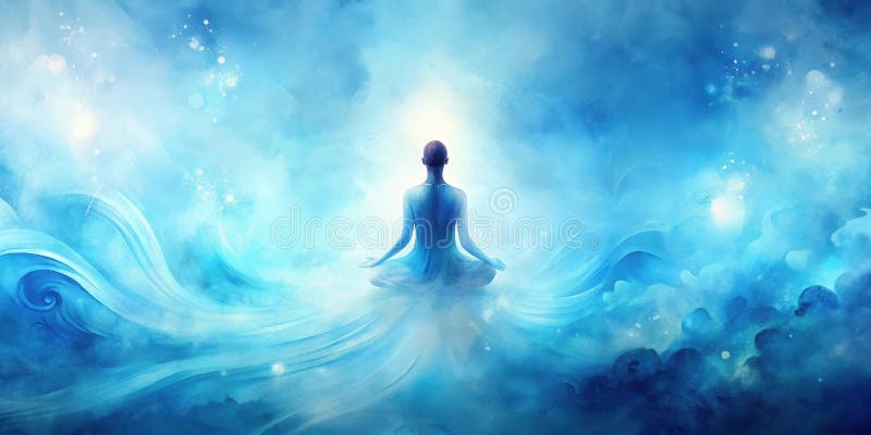 Serene Figure Meditating Amidst Abstract Celestial Waves of Tranquility ...