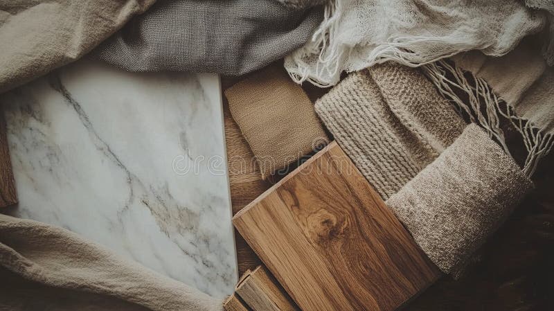 A Serene Flat Lay of Construction Materials Like Marble Samples, Wood ...