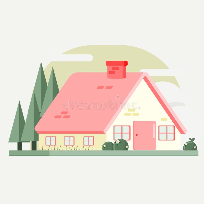 Warm Spring House Serene Flat Vector Illustration Stock Vector ...