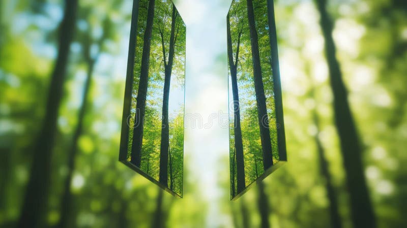 Serene Floating Mirrors Reflecting a Bright Forest in Tranquil Nature ...