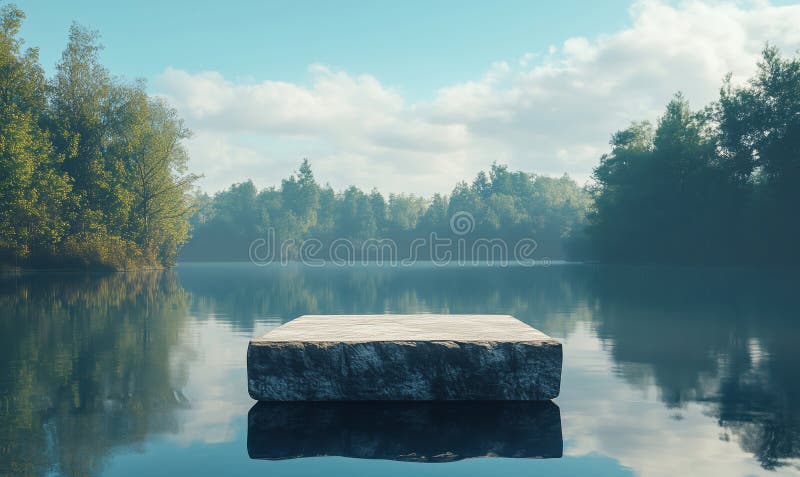 Serene Floating Stone Platform Tranquil Lake Stock Photos - Free ...