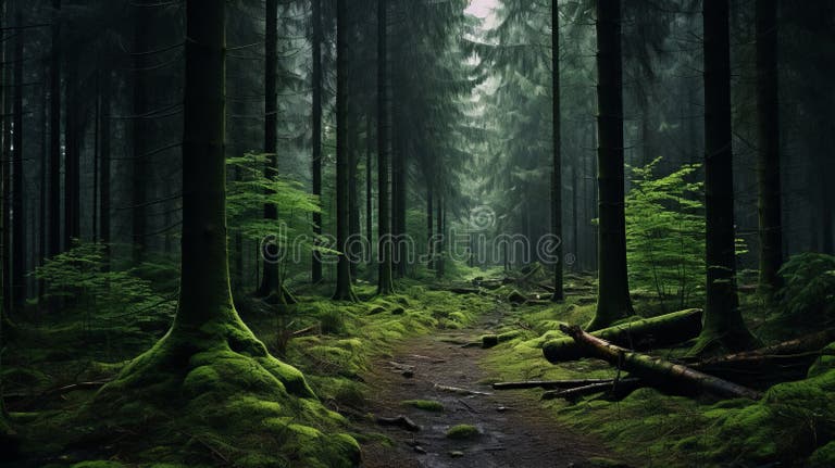 Serene and Foreboding: a Dark Path through the Enchanting Forest Stock ...