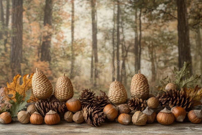 Rustic Forest Floor with Natural Elements and Nuts Stock Illustration ...