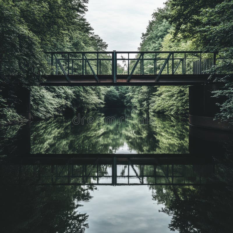 Serene Forest Bridge Over Water Stock Illustration - Illustration of ...