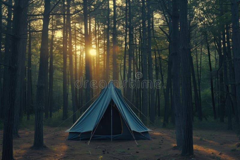 Serene Forest Camping at Sunset Stock Photo - Image of adventure ...