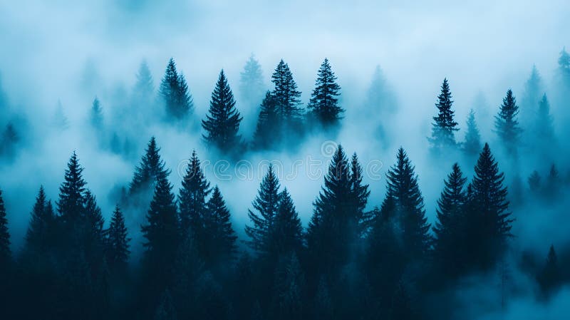 Majestic Pines Rise Above the Mist in an Enchanted Forest, Creating a ...