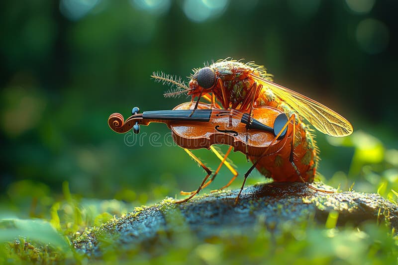 In Serene Forest during Golden Hour Mosquito Skillfully Plays Tiny ...