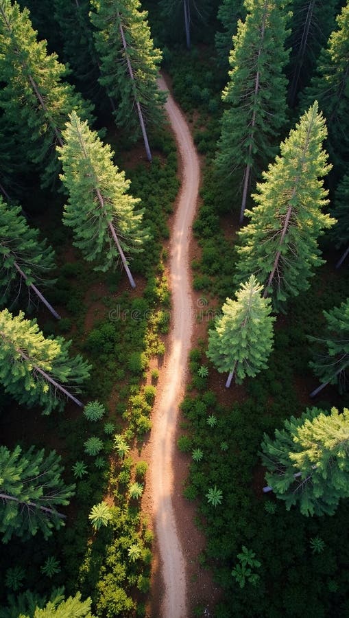 Serene Forest Hiking Trail with Tall Pines and Shadows Stock ...