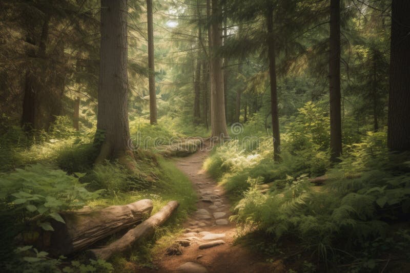 Serene Forest with Hiking Trails and Pathways Winding through it Stock ...