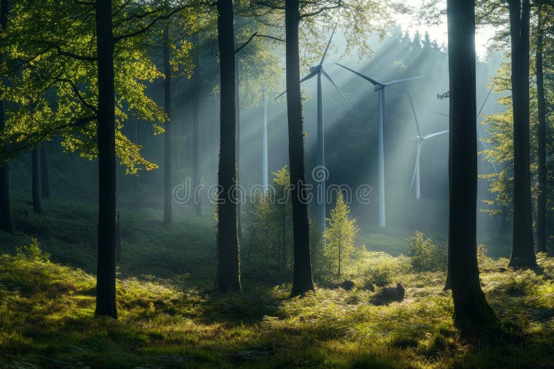 A Serene Forest Landscape with Gentle Sunlight Filtering through Trees ...