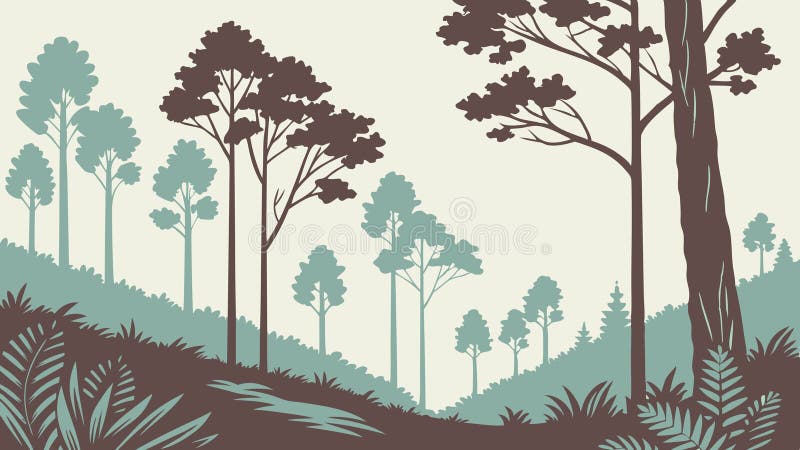 Serene Forest Landscape with Tall, Sparse Trees, Vector Design ...
