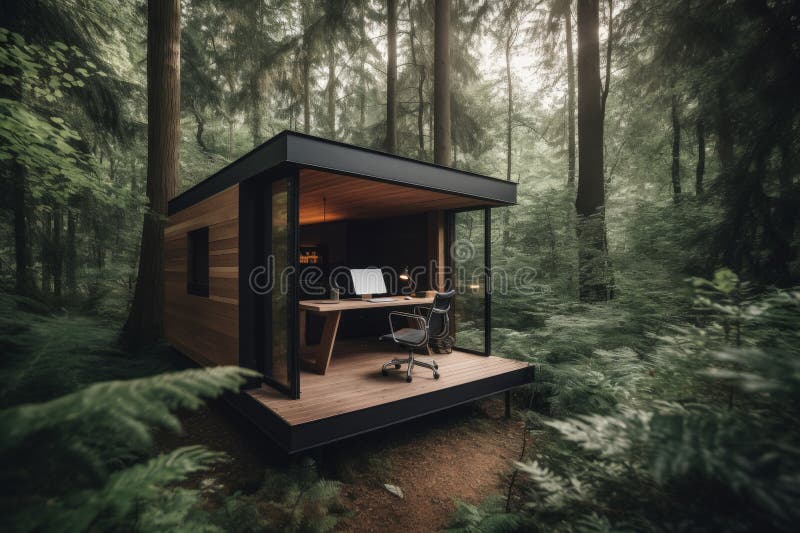 Serene Forest Outdoor Office Setup Stock Photo - Image of forest ...
