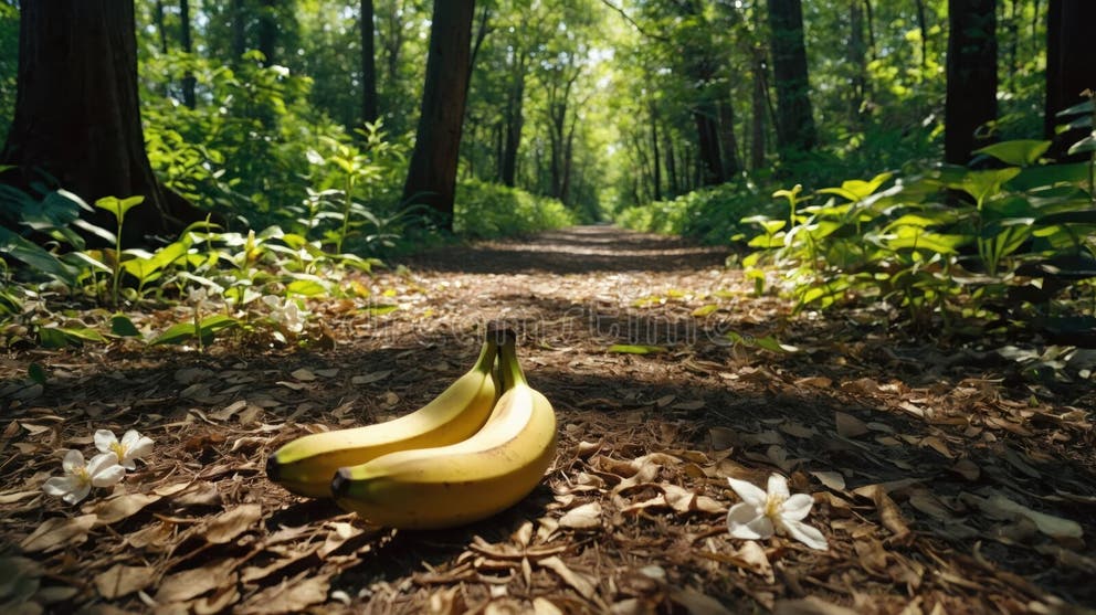 Two Ripe Bananas Resting on a Forest Path Stock Illustration ...