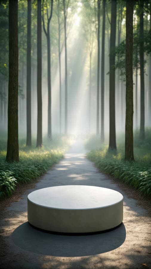 Serene Forest Path with Circular Stone Platform Stock Illustration ...