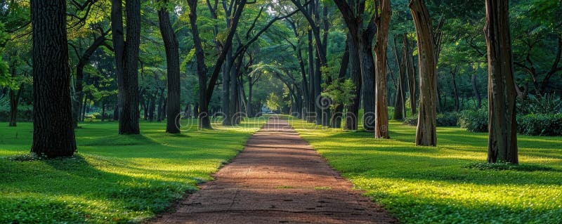 A Serene Forest Path Filled with Lush Greenery and Soft Sunlight ...