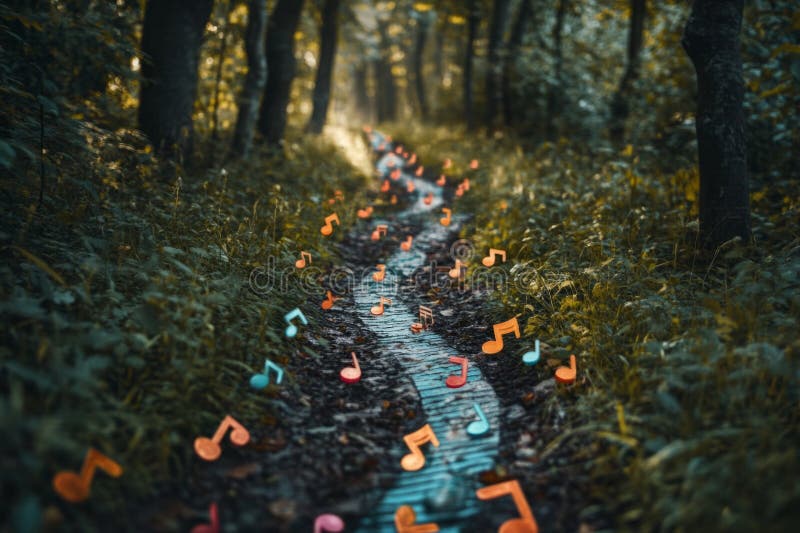 A Serene Forest Path Lined with Colorful Music Notes. this Whimsical ...