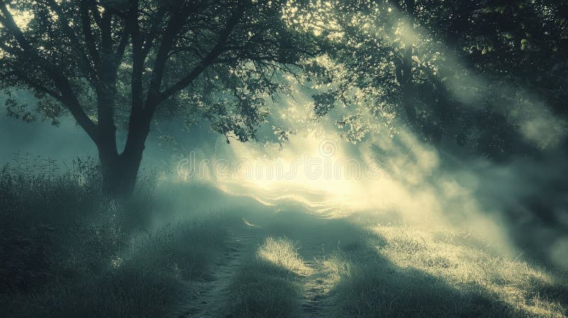 Sun Rays Streaming Forest Canopy Creating Serene Atmosphere Stock ...