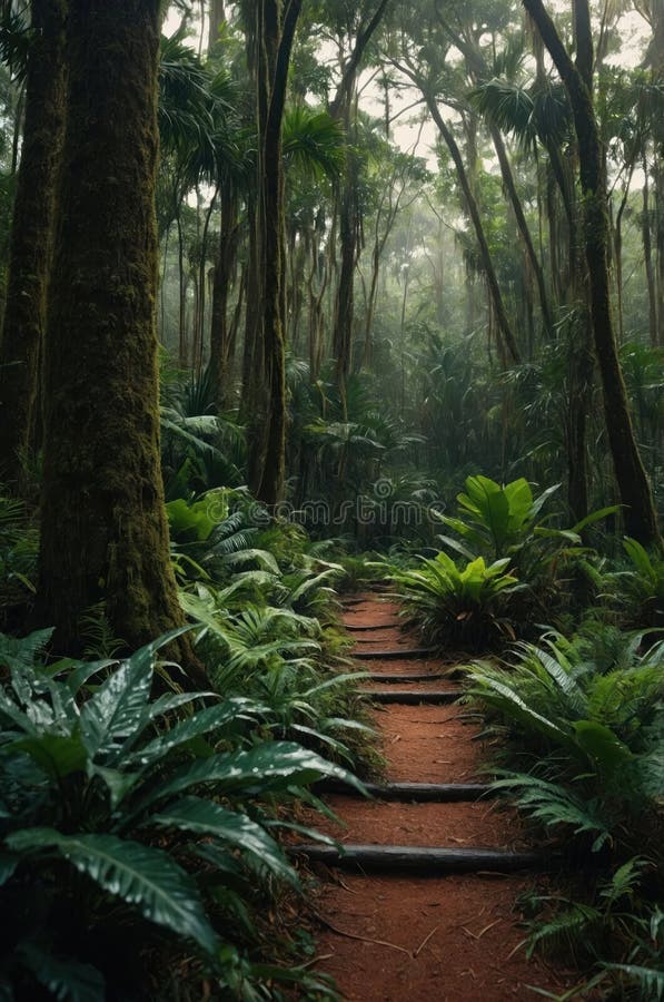 Mysterious Jungle Path Leading Deep into Lush Rainforest Stock ...