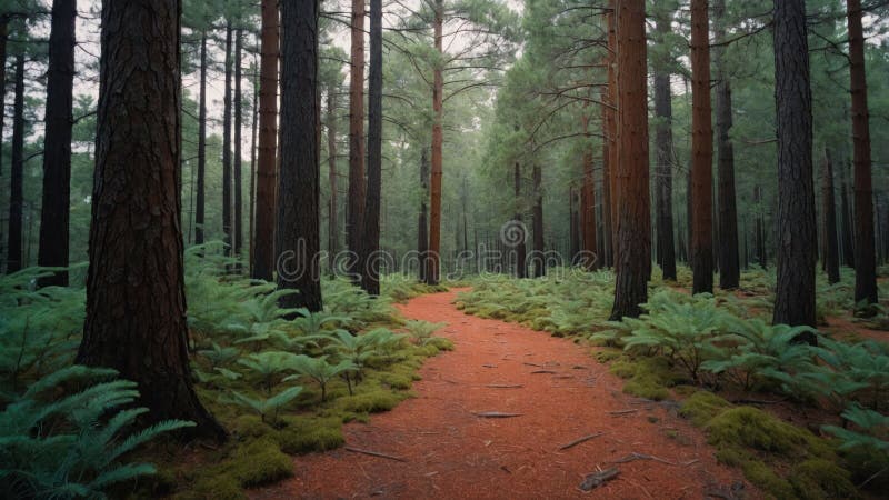 Serene Forest Path: a Mystical Journey through Lush Greenery Stock Illustration - Illustration ...