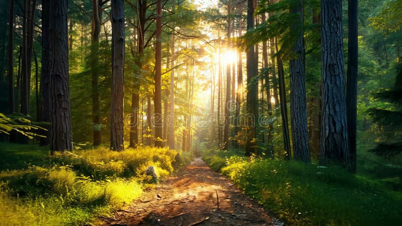 Explore the Tranquil Forest Path Illuminated by Golden Sunlight in the ...