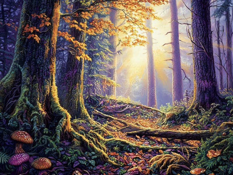 Serene Forest Pathway at Dawn Showcasing Vibrant Textures and Soft ...