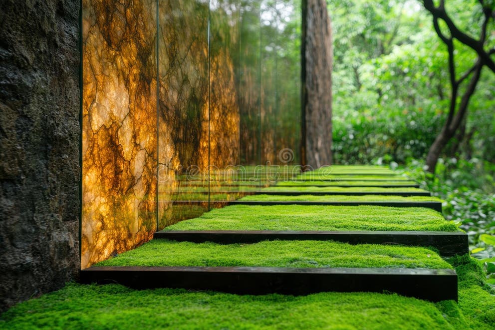 Serene Forest Pathway with Lush Green Moss Stock Illustration ...