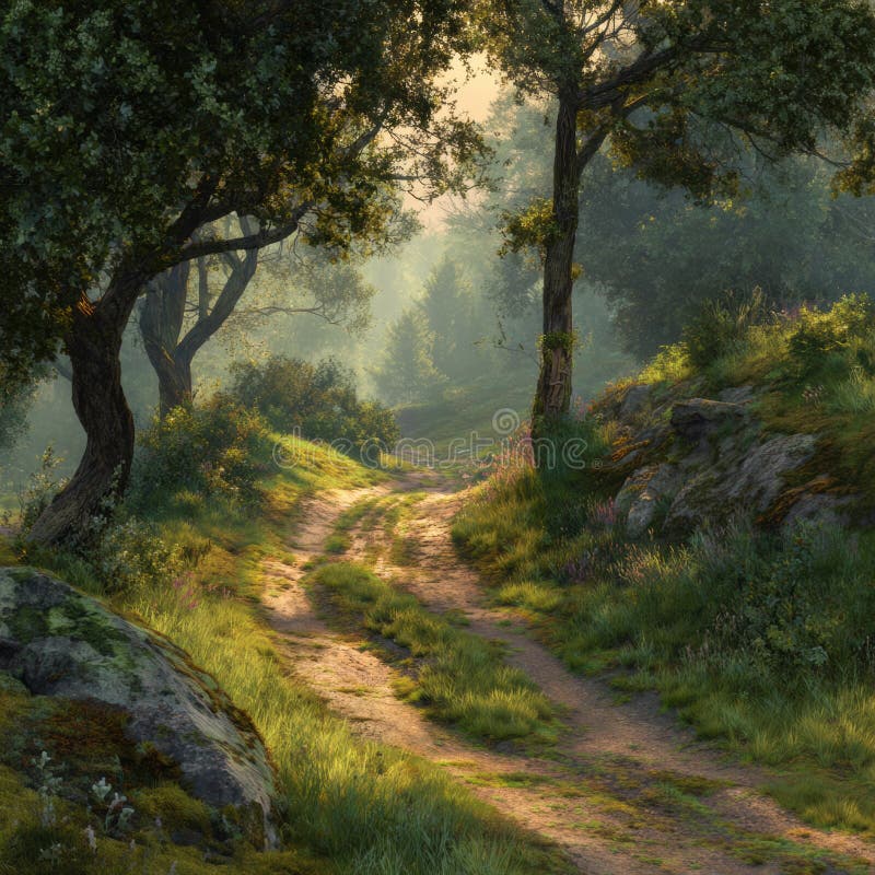 Serene Forest Pathway stock illustration. Illustration of outdoor ...