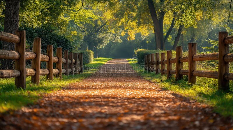 Serene Forest Pathway with Sunlight Filtering through Trees in Autumn ...