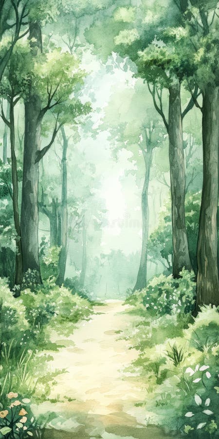 Serene Forest Pathway Surrounded by Lush Greenery and Tall Trees in a Tranquil Natural Setting ...