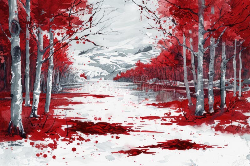 A Serene Forest with Red and White Trees, Perfect for Nature and ...