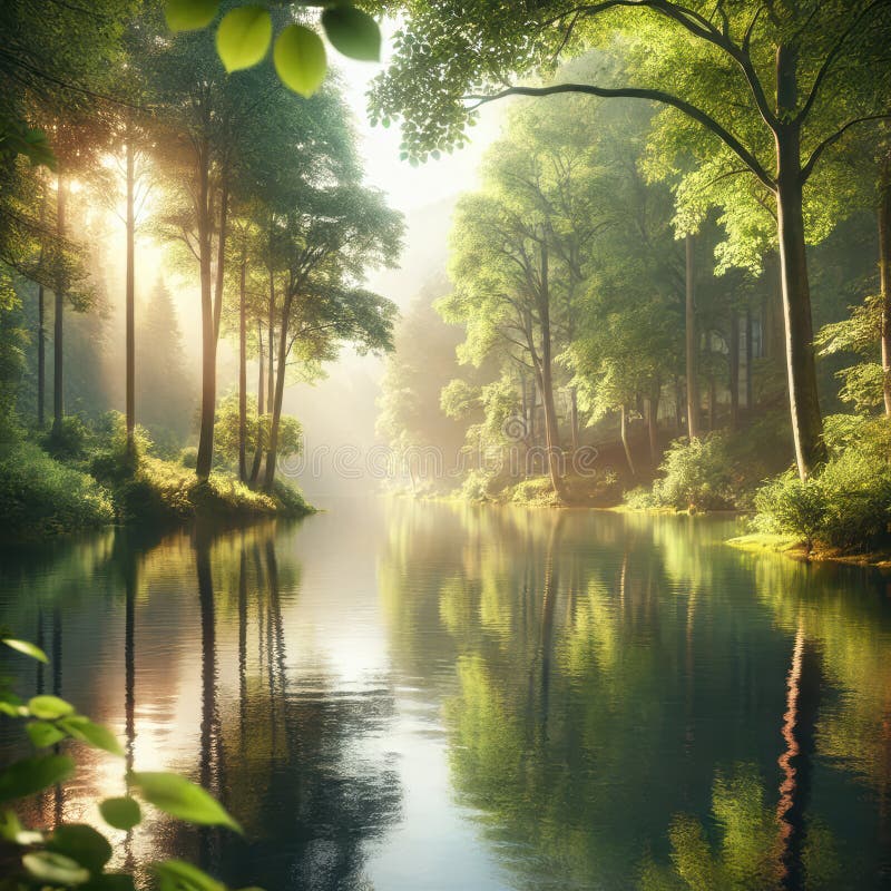 Serene_Forest_River_Reflection Stock Image - Image of plants, forest ...