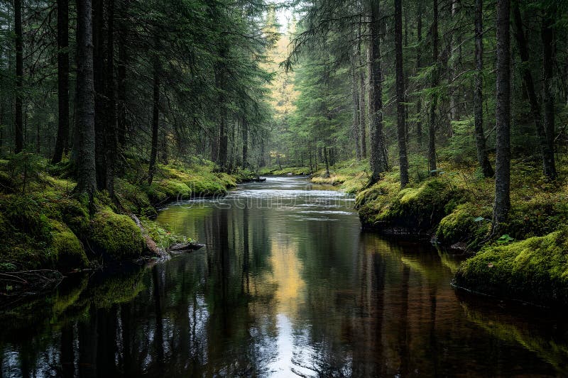 Serene Forest River Reflection Surrounded by Lush Greenery Stock Image ...