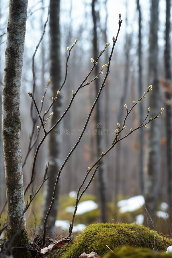 A Serene Forest Scene with Bare Trees Stock Illustration - Illustration ...