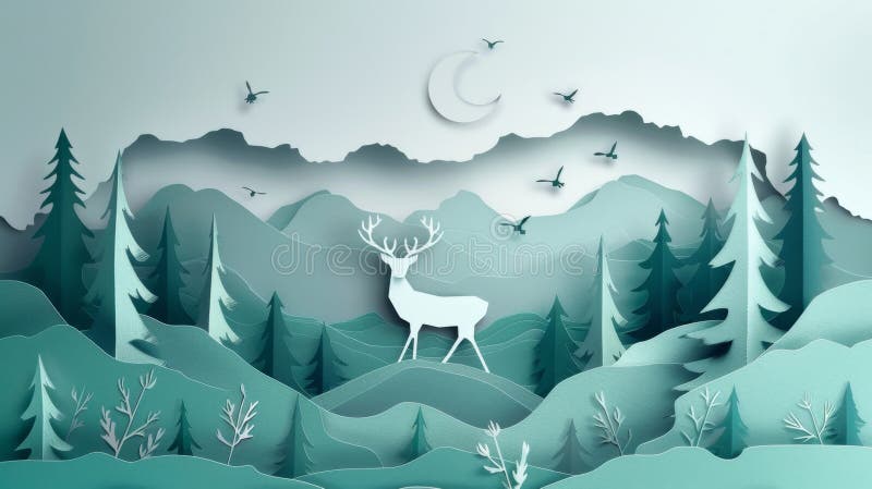 Serene Forest Scene in Delicate Paper Cutout with Layered Trees and ...