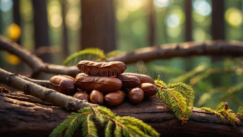 Golden Honey Locust Seed Pods on Forest Log Stock Illustration ...