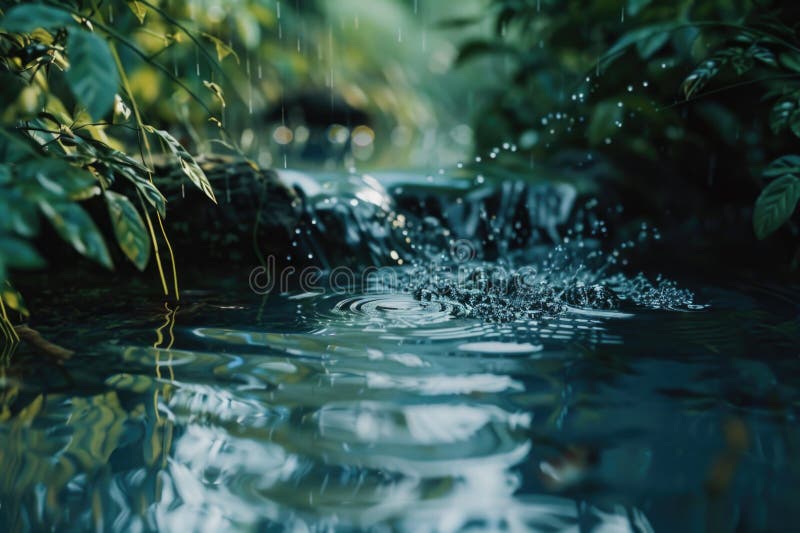 A Serene Forest Scene with a Stream Flowing through the Lush Vegetation ...