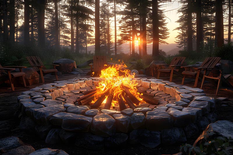 Cozy Campfire Scene Warm Glow Forest Sunset Stock Photos - Free ...