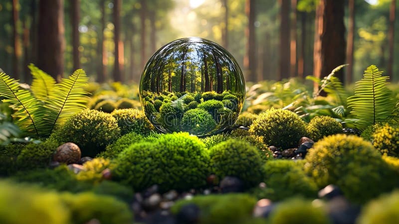 Serene Forest Sphere Sunlight Dances on Lush Greenery and Moss ...