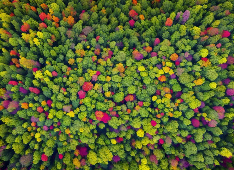 Serene Forest, with Trees Adorned in Vibrant Summer Colors Aerial. AI ...