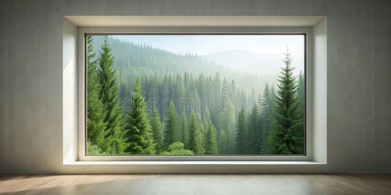 Serene Forest Vista through Modern Minimalist Window Frame. Generative ...