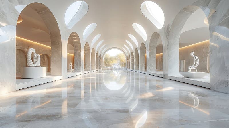 Serene Futuristic Gallery with Organic Design. Stock Illustration ...