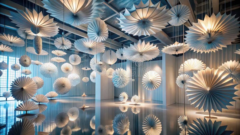 A Serene Gallery Installation Featuring Numerous Intricately Folded ...
