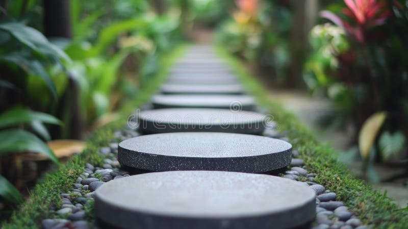 The Serene Garden Path Features a Tranquil Stone Walkway Surrounded by ...
