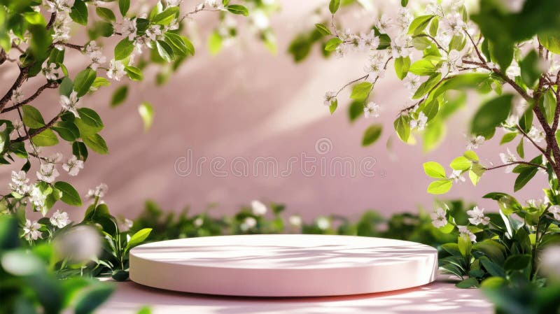 Serene Garden Setting with a Circular Display Platform Surrounded by ...